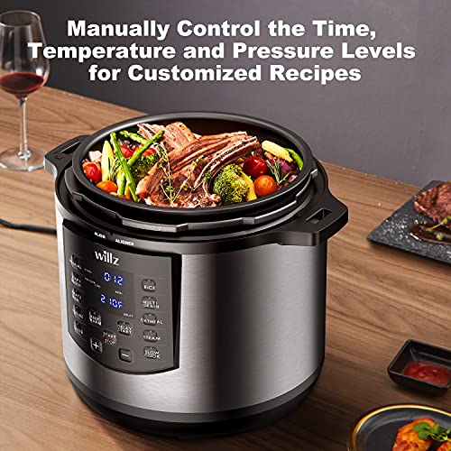 Willz 6-in-1 Multi-Use Programmable Pressure Cooker, Slow Cooker, Rice Cooker, Steamer, Sauté, & Food Warmer, 6 Qt, Stainless Steel