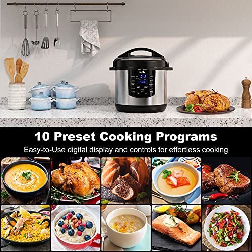 Willz 6-in-1 Multi-Use Programmable Pressure Cooker, Slow Cooker, Rice Cooker, Steamer, Sauté, & Food Warmer, 6 Qt, Stainless Steel