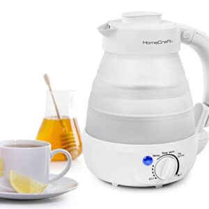 HomeCraft HCCWK6WH 0.6 Liter 500-Watt Collapsible Electric Water Kettle With Rapid Boil, Folds Down in Seconds For Portability & Storage, Boil-Dry Protection, Adjustable Temperature Control