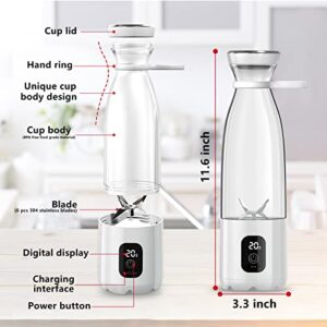 Portable Blender, Mini Personal Blender for Shakes and Smoothies 300W Fresh Juice Blender with 20oz Travel Bottle USB Rechargeable 6000Mah Pulse Crush Ice Protein Shake KOBWA Blender on the Go (Upgraded) (Bravo, White)