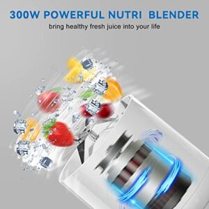 Portable Blender, Mini Personal Blender for Shakes and Smoothies 300W Fresh Juice Blender with 20oz Travel Bottle USB Rechargeable 6000Mah Pulse Crush Ice Protein Shake KOBWA Blender on the Go (Upgraded) (Bravo, White)