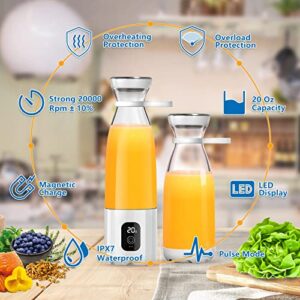 Portable Blender, Mini Personal Blender for Shakes and Smoothies 300W Fresh Juice Blender with 20oz Travel Bottle USB Rechargeable 6000Mah Pulse Crush Ice Protein Shake KOBWA Blender on the Go (Upgraded) (Bravo, White)