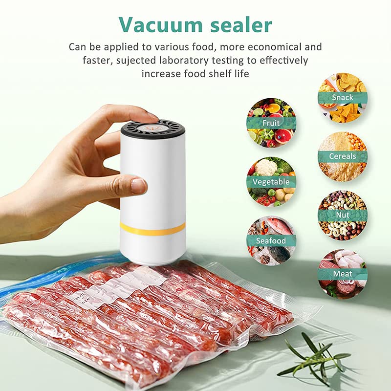 Mini Vacuum Sealer Machine, with Three Sizes Sous Vide Reusable Bags, Rechargeable Small Size Electric Pump, Vacuum Bags for Storage and Home Use, Keep Food Fresh, Travel Space Saver (White)