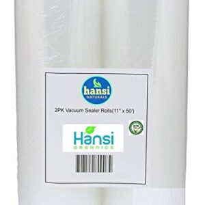 Hansi Naturals 2 Large 11" x 50' Heavy Duty Vacuum Seal Roll (2) Commercial Grade Food Sealer Bags