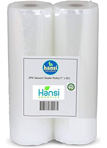 Hansi Naturals 2 Large 11" x 50' Heavy Duty Vacuum Seal Roll (2) Commercial Grade Food Sealer Bags