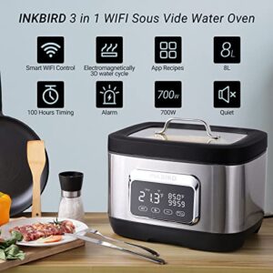 Inkbird Wifi Sous Vide Water Oven-3 in 1 Sous Vide Oven with Rack Divider| 700W Precision 3D Electromagnetic Water Circulation Rapid Heating with App Preset Recipes,Wifi Control & Timer, 8L Capacity