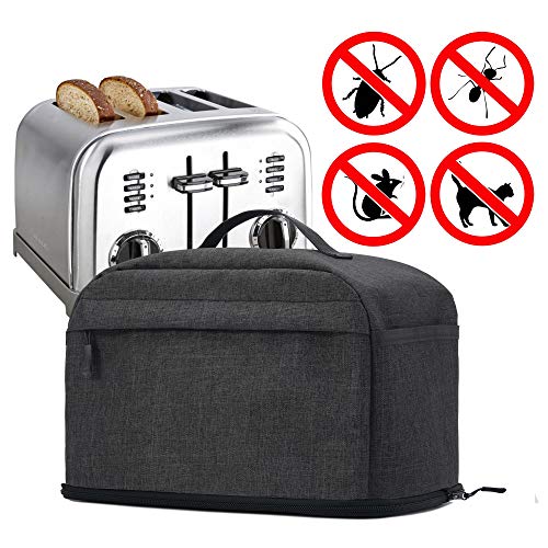 VOSDANS 4 Slice Toaster Cover with Removable Bottom 2-in-1 Toaster Bag with Pockets Toaster Storage Bag with Handle, Dust and Fingerprint Protection, Machine Washable, Black (Patent Design)