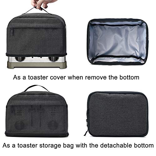 VOSDANS 4 Slice Toaster Cover with Removable Bottom 2-in-1 Toaster Bag with Pockets Toaster Storage Bag with Handle, Dust and Fingerprint Protection, Machine Washable, Black (Patent Design)