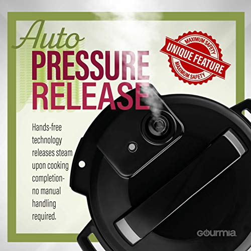 Gourmia GPC965 Digital Multi-Functional Pressure Cooker - Automatic Pressure Release - Adjustable Pressure Control - 13 Cook Modes - Removable Stainless Steel 6 Qt Pot - Lid Lock - Auto Stir Function