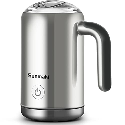 Sunmaki Milk Frother, Electric Milk Steamer Stainless Steel, 11.8oz/350ml Automatic Hot and Cold Foam Maker and Milk Warmer