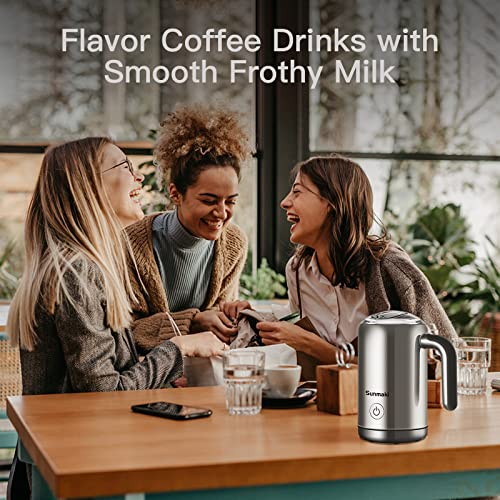 Sunmaki Milk Frother, Electric Milk Steamer Stainless Steel, 11.8oz/350ml Automatic Hot and Cold Foam Maker and Milk Warmer