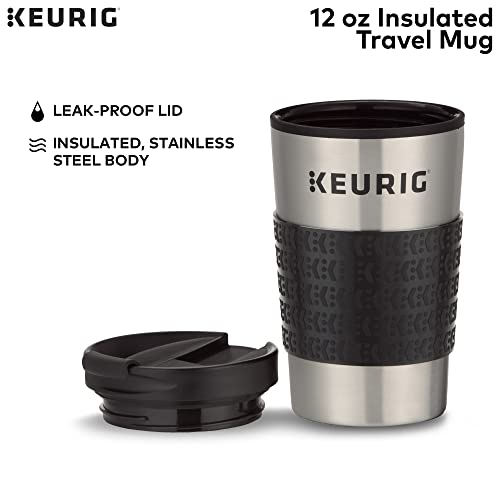 Keurig K-Mini Plus Coffee Maker, 6 to 12 oz. Brew Size, Stores up to 9 K-Cup Pods, Black & Travel Mug Fits K-Cup Pod Coffee Maker, 1 Count (Pack of 1), Stainless Steel