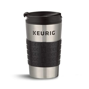 Keurig K-Mini Plus Coffee Maker, 6 to 12 oz. Brew Size, Stores up to 9 K-Cup Pods, Black & Travel Mug Fits K-Cup Pod Coffee Maker, 1 Count (Pack of 1), Stainless Steel