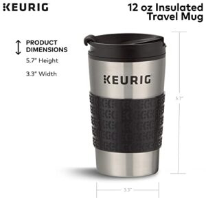 Keurig K-Mini Plus Coffee Maker, 6 to 12 oz. Brew Size, Stores up to 9 K-Cup Pods, Black & Travel Mug Fits K-Cup Pod Coffee Maker, 1 Count (Pack of 1), Stainless Steel