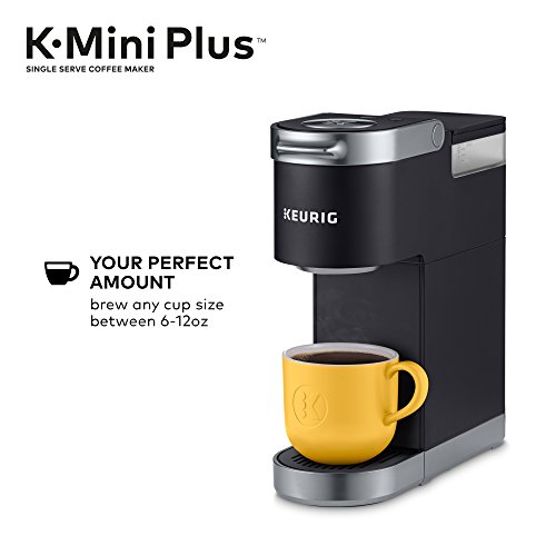 Keurig K-Mini Plus Coffee Maker, 6 to 12 oz. Brew Size, Stores up to 9 K-Cup Pods, Black & Travel Mug Fits K-Cup Pod Coffee Maker, 1 Count (Pack of 1), Stainless Steel