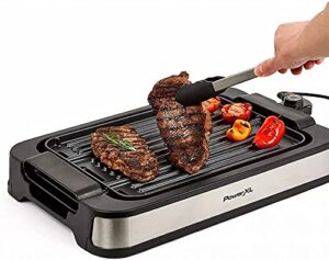 powerxl premium indoor electric grill, smokeless bbq, multi-purpose countertop griddle, authentic grill marks, dishwasher-safe, non-stick coating, rapid heat