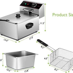 Commercial Deep Fryer with Basket - Simoe 1700W 6.7QT Countertop Stainless Steel Electric Fryer with Removed Tank, Temperature Control and Lid for Kitchen, Home, Restaurant