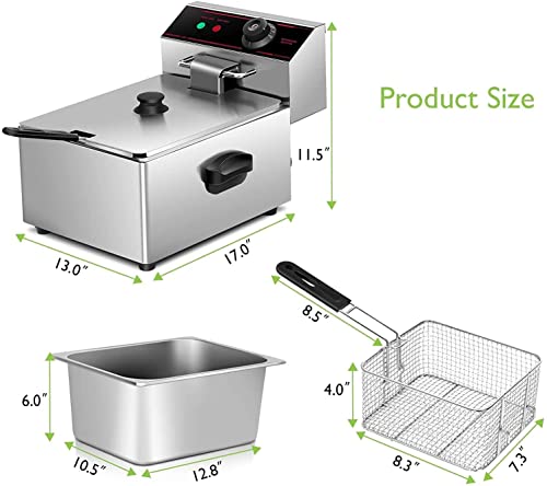 Commercial Deep Fryer with Basket - Simoe 1700W 6.7QT Countertop Stainless Steel Electric Fryer with Removed Tank, Temperature Control and Lid for Kitchen, Home, Restaurant