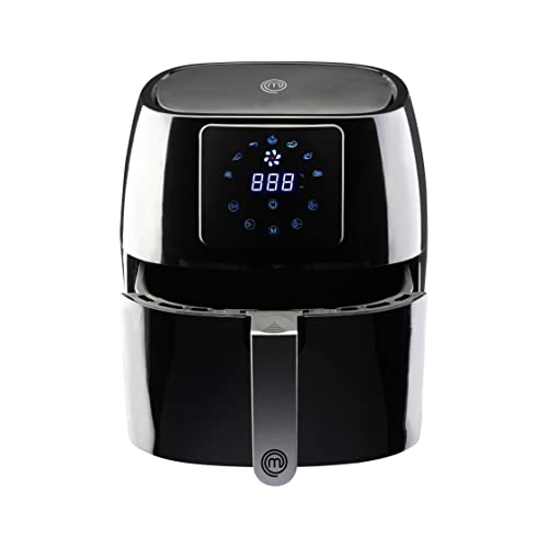 MasterChef Air Fryer 4.75 Qt Compact Airfryer with Digital Display, 7 Simple Cooking Presets & Fully Adjustable Temperature, Easy Clean Detatchable Basket, 1400W, 4.5 Liter, For 2-4 People, Black