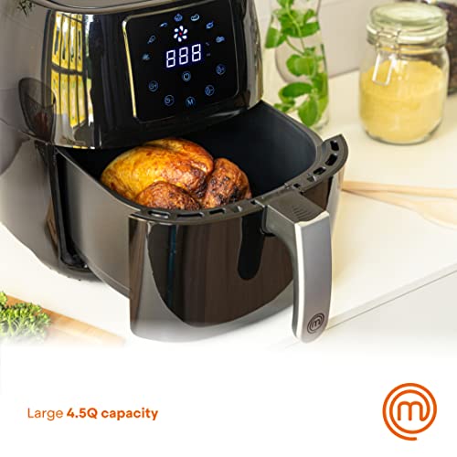 MasterChef Air Fryer 4.75 Qt Compact Airfryer with Digital Display, 7 Simple Cooking Presets & Fully Adjustable Temperature, Easy Clean Detatchable Basket, 1400W, 4.5 Liter, For 2-4 People, Black