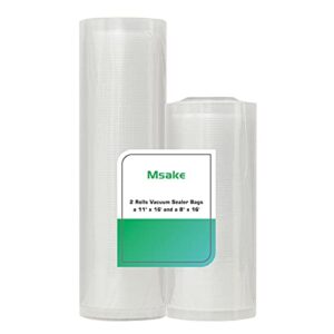 msake vacuum sealer bags- 2 rolls a 11″x16′ and a 8″x16′