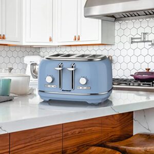 Homeart Alyssa 4-Slice Retro Toaster - Stainless Steel With Removable Crumb Tray, Adjustable Browning Control With Multiple Settings to Cancel, Defrost and Bagel - 1500W, Powder Blue