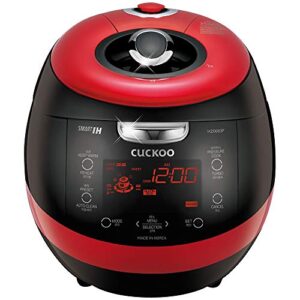 cuckoo crp-hz0683fr | 6-cup (uncooked) induction heating pressure rice cooker | 13 menu options, auto-clean, voice guide, made in korea | black/red