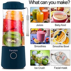 Portable Blender, Foruisin Personal Blender, 14 OZ Mini Size Juicer Cup, Small Blender for Shakes and Smoothies, USB Rechargeable with Six Blades, Green