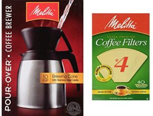 melitta thermal carafe 10-cup pour-over coffee brewer with 40 extra #4 natural brown cone filters