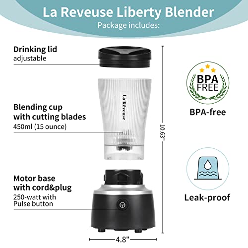 La Reveuse Personal Size Blender 250 Watts Power for Shakes Smoothies Seasonings Sauces with 15 oz Portable To Go Cup,BPA-Free