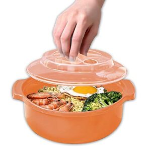 microwave safe ramen cooker, ramen noodle bowl, easy mac, microwave pasta cooker, microwave bowls with lids ideal for dorm room essentials for girls boys, dishwasher & microwave safe (medium, orange)