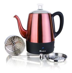 euro cuisine per04 electric percolator 4 cup stainless steel coffee pot maker (4 cup) – copper finish