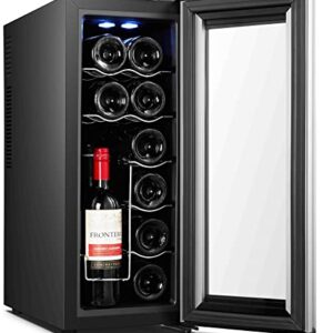 High life DC 12 Bottle Wine Cooler Refrigerator with Thermoelectric Cooling, Optimal Drink Temperature, Iceless, Leakproof, Quiet Mini Fridge, Vertical and Horizontal Storage, Freestanding