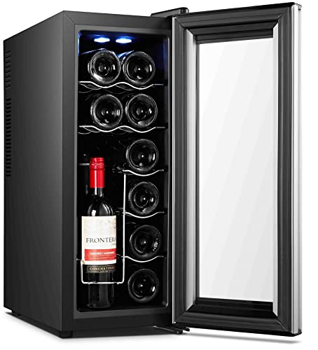 High life DC 12 Bottle Wine Cooler Refrigerator with Thermoelectric Cooling, Optimal Drink Temperature, Iceless, Leakproof, Quiet Mini Fridge, Vertical and Horizontal Storage, Freestanding