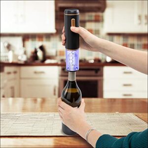 Ivation Electronic Wine Opener Gift Set – Cordless Rechargeable Wine Bottle Cork Extractor with Black & Copper Automatic Corkscrew, Hideaway Foil Cutter, Built-in Light & Lithium Battery