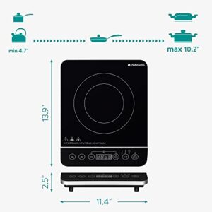 Navaris Single Portable Induction Cooktop - 1 Burner Countertop Stove - 1800W Electric Kitchen Glass Top Hot Plate for Cooking 13.9" x 11.4" x 2.5"