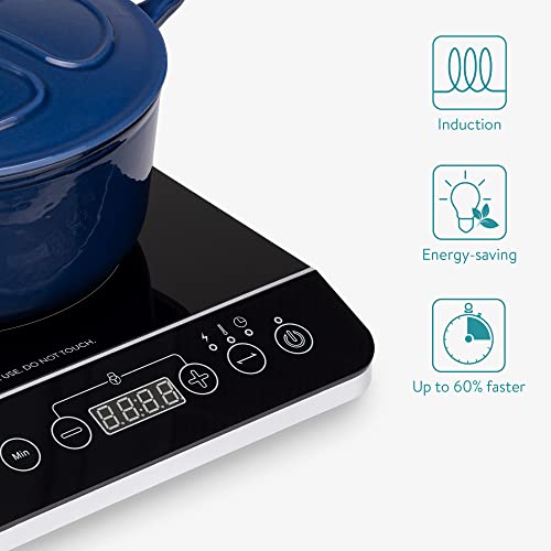 Navaris Single Portable Induction Cooktop - 1 Burner Countertop Stove - 1800W Electric Kitchen Glass Top Hot Plate for Cooking 13.9" x 11.4" x 2.5"