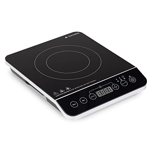 Navaris Single Portable Induction Cooktop - 1 Burner Countertop Stove - 1800W Electric Kitchen Glass Top Hot Plate for Cooking 13.9" x 11.4" x 2.5"