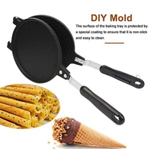 Waffle Cone Maker, Waffle Irons Mold Nonstick Coating Surface Baking Pan, Multifunctional Double Sided Pancake Maker Crisp Omelet Pan Ice Cream Maker Machine Egg Roll Mold