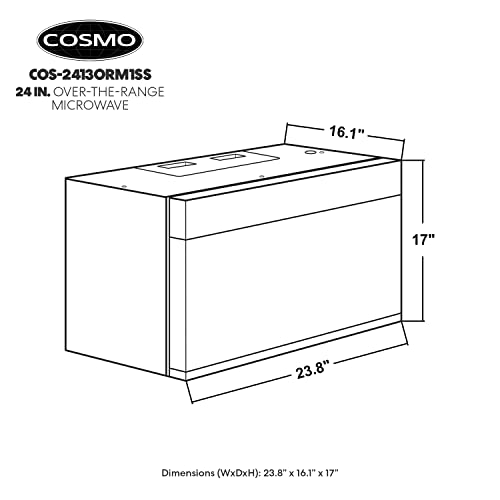 COSMO COS-2413ORM1SS Over the Range Microwave Oven with Vent Fan, 1.34 cu. ft. Capacity, 1000W, 24 inch, Black / Stainless Steel