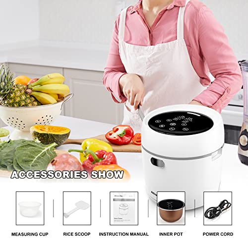 Mishcdea Smart Mini Rice Cooker 3 Cups Uncooked, One-Touch Small Rice Cooker 6 Cups Cooked, Personal Rice Multicooker Steamer With Non-Stick Inner Pot Delay Timer & Keep Warmer, For 1-2 People, White