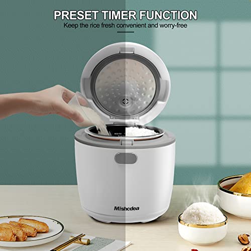 Mishcdea Smart Mini Rice Cooker 3 Cups Uncooked, One-Touch Small Rice Cooker 6 Cups Cooked, Personal Rice Multicooker Steamer With Non-Stick Inner Pot Delay Timer & Keep Warmer, For 1-2 People, White