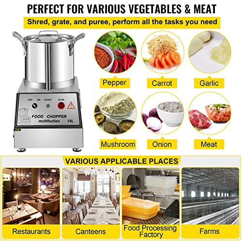 VBENLEM 110V Commercial Food Processor 15L Stainless Steel Grain Grinder 1400W Electric Food Grinder Cutter Mixer Perfect for Meat or Vegetable Stuffing, Fruit or Peanut Jam, Grain Powder