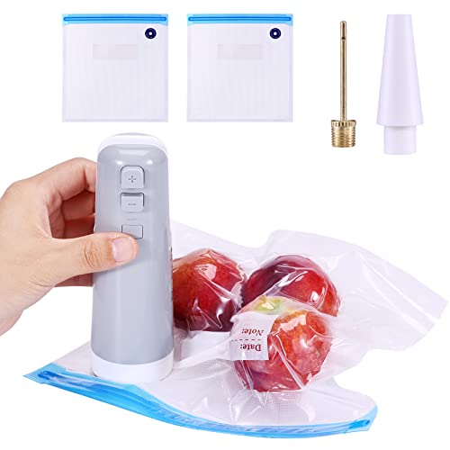 SINWE Vacuum Sealer Machine,Sous Vide Bags, Electric Food Vacuum Sealer & Reusable Vacuum Food Storage Bags,Bag Sealer/Air Pump/Vacuum Pump 3 in 1 Life Gadgets for Food Storage Snacks Freshness-Grey