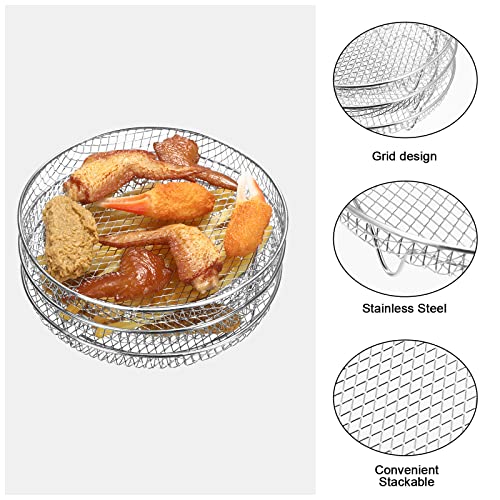 Patelai 6 Pcs Air Fryer Racks 7.8 Inch 3 Layer Stackable Stainless Steel Dehydrator Racks for Oven Air Fryer Accessories, Compatible with Ninjia, Gowise, Fit for 4.2-5.8 Qt Air Fryer Pressure Cooker