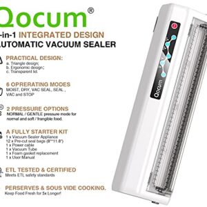 Qocum Vacuum Sealer Machine for Food Savers and Sous-Vide, Automatic Food Sealer with Dry/Moist/Normal/Gentle Mode, Clear Cover Design, food saver Vacuum Sealer Compatible with All Vacuum Sealer Bags