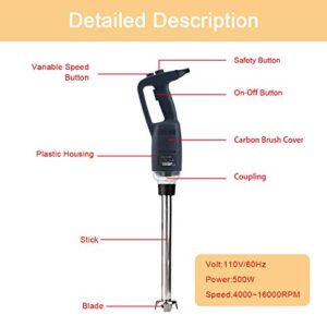 Zz Pro Commercial Electric Big Stix Immersion Blender Hand held variable speed 500 Watt Mixer with 12-Inch Removable Shaft, 25-Gallon capacity(LW500S12)