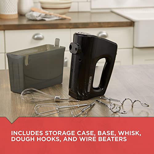 BLACK+DECKER 5-Speed Versatile Hand Mixer with 5 Attachments & Storage Case, with Turbo Boost Button, Easy Eject Feature, Black