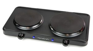 homecraft hcdb15bk portable countertop double burner hot plate electric cooktop 1500-watts, adjustable temperature control, black