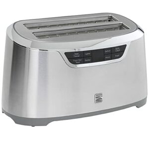 kenmore elite 4-slice long slot toaster silver, one-touch auto-lift, stainless steel, adjustable browning, defrost, digital countdown timer, retractable cord, toast, bagels, waffles, english muffins